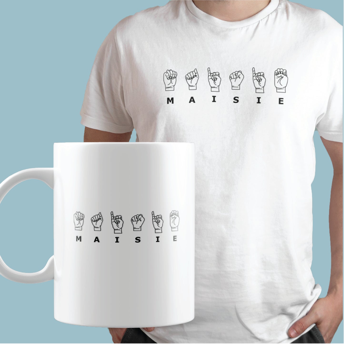 ASL American Sign Language Tshirt & Mug with name personalisation ...